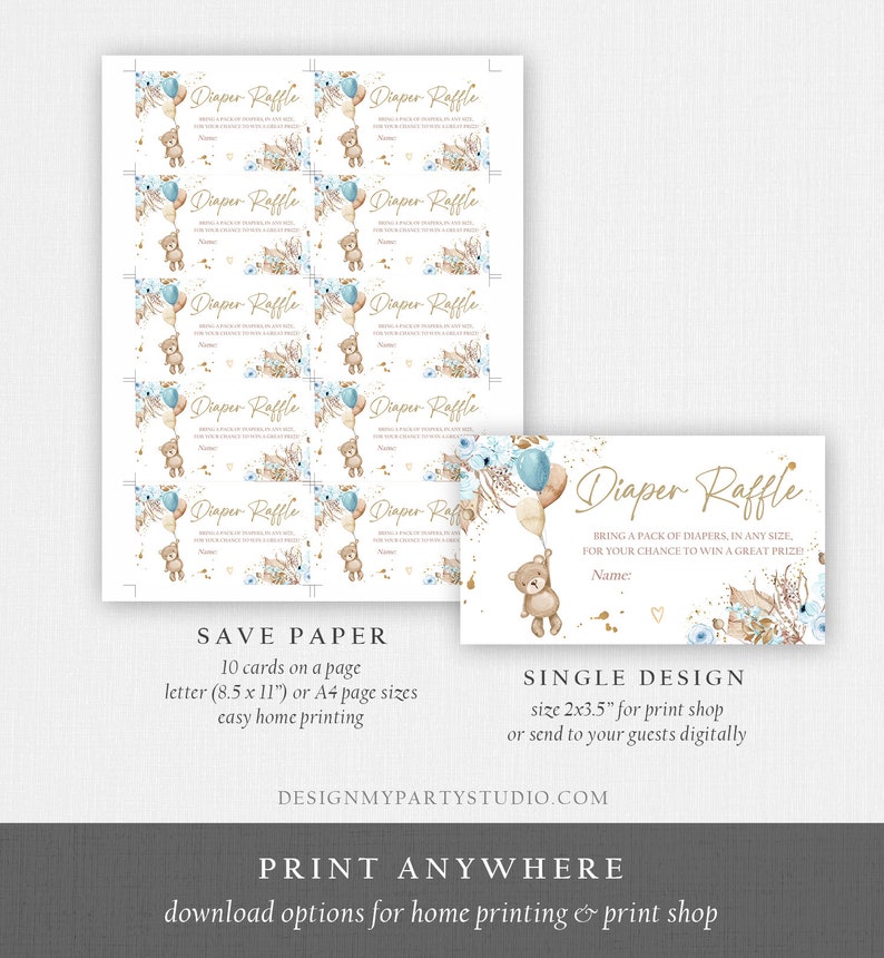 Editable Boho Teddy Bear Diaper Raffle Ticket Bear Baby Shower | Etsy