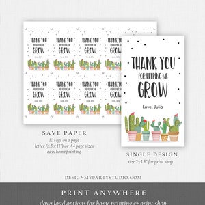 Editable Teacher Appreciation Favor Tags Thank You for Helping Me Grow ...