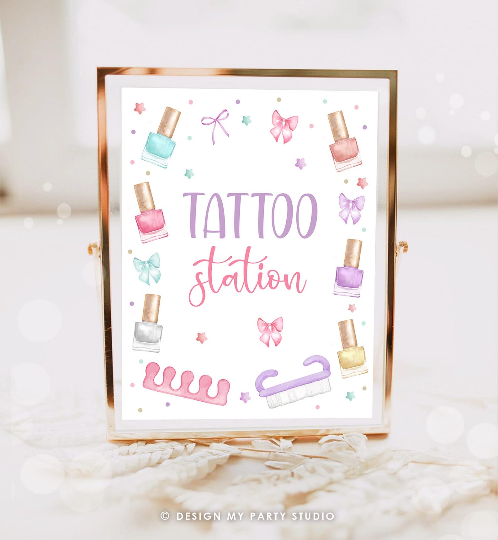 Editable Tattoo Station Party Sign Mani-pedi Party Favors Spa Decor ...