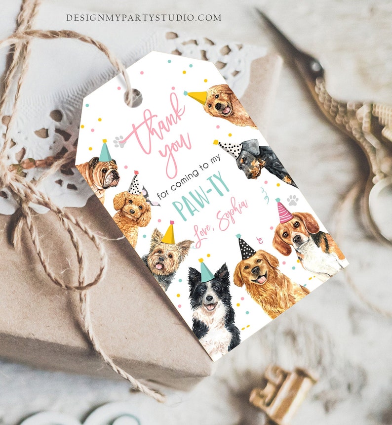 Editable Puppy Favor Tags Puppy Dog Birthday Thank You Tag Girl Pink ...