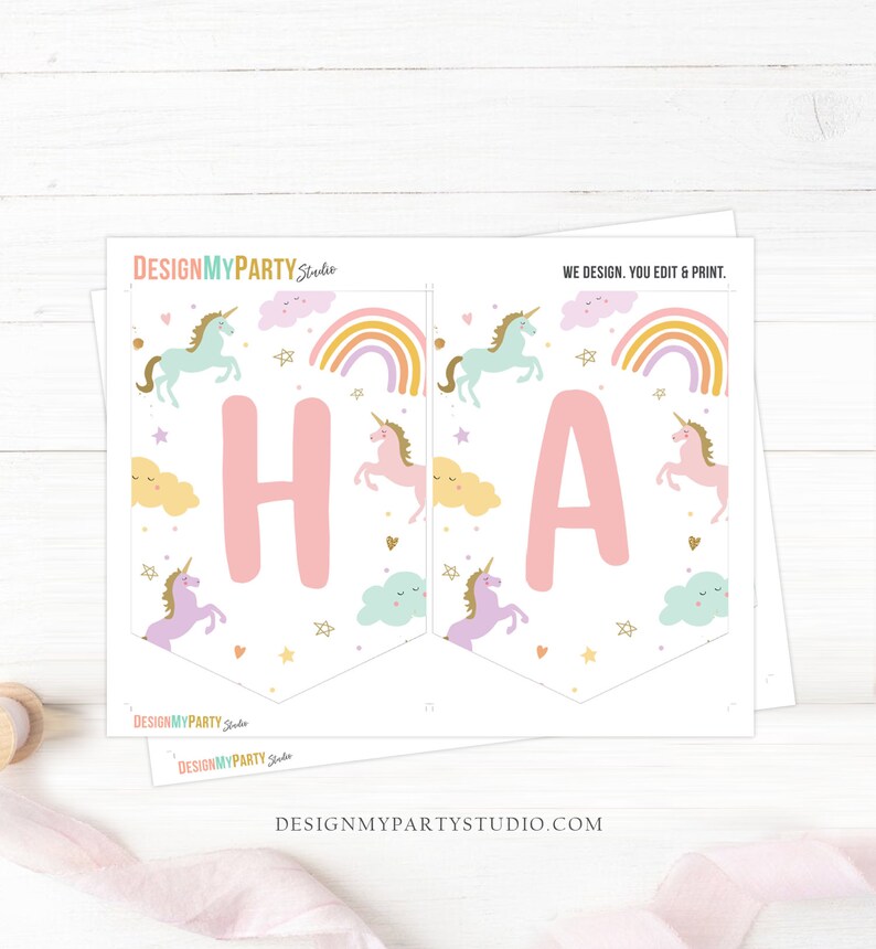 Happy Birthday Banner Unicorn Birthday Banner Magical Birthday ...