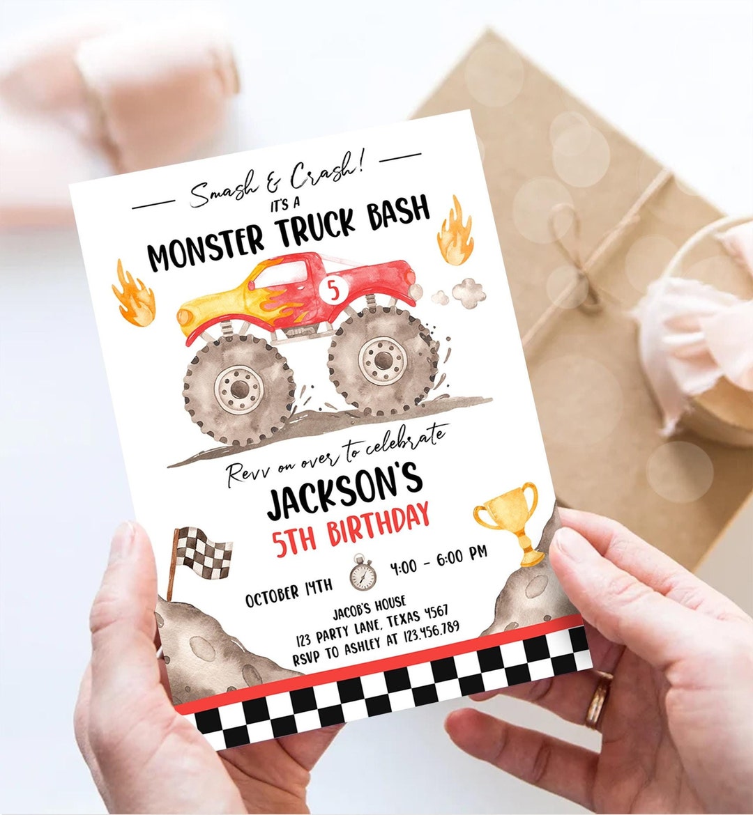 Editable Monster Truck Birthday Invitation Smash and Crash Monster ...