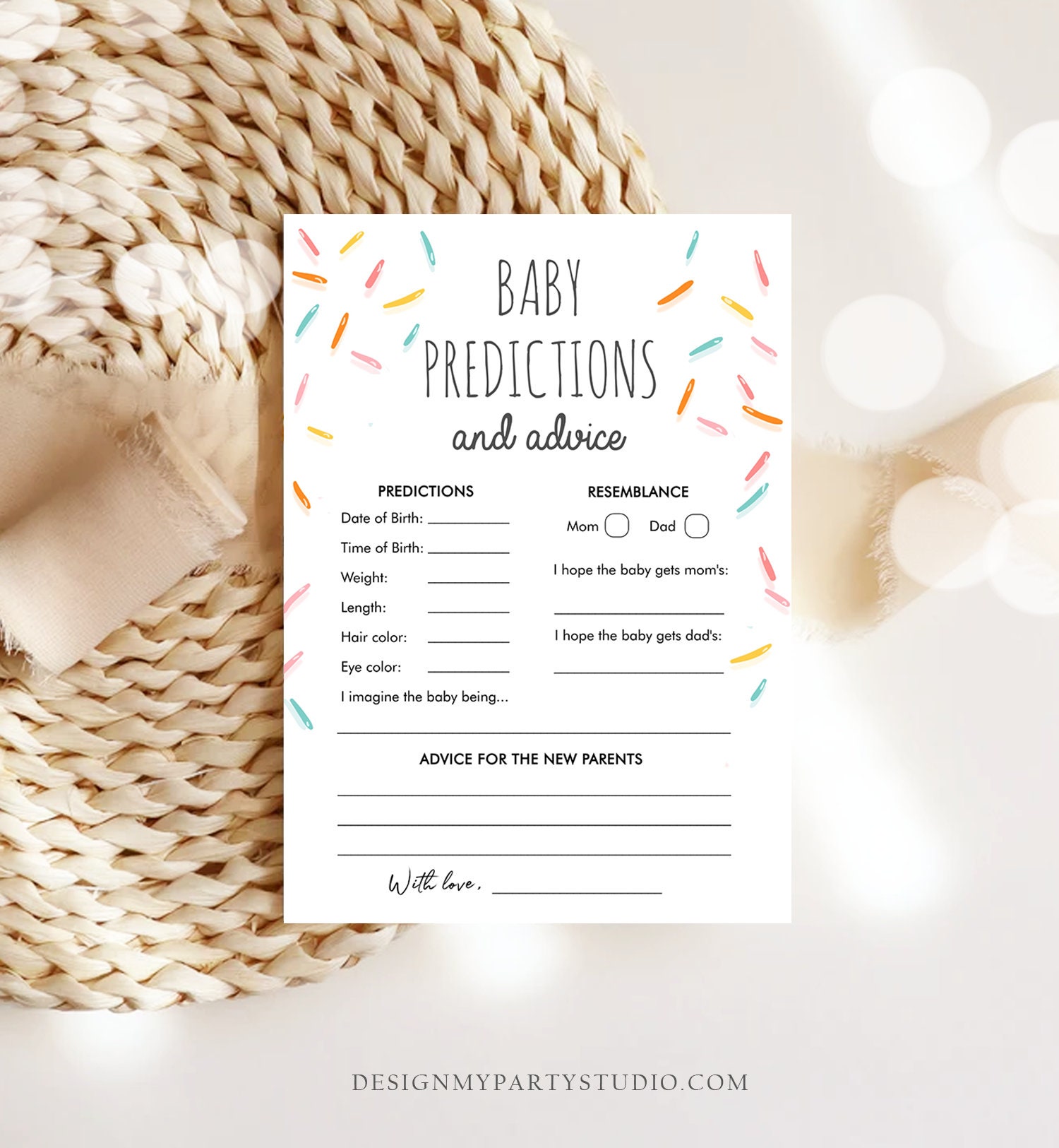 Editable Baby Predictions and Advice for Parents Sprinkle Game - Etsy