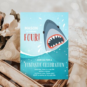 Editable Shark Birthday Invitation Shark Invitation Fintastic Shark ...