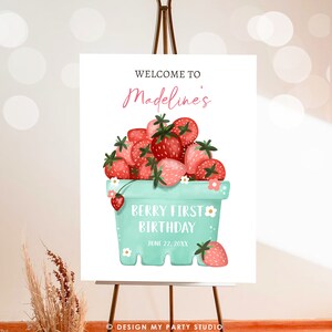 Editable Strawberry Welcome Sign Strawberry Birthday Party Farmers ...