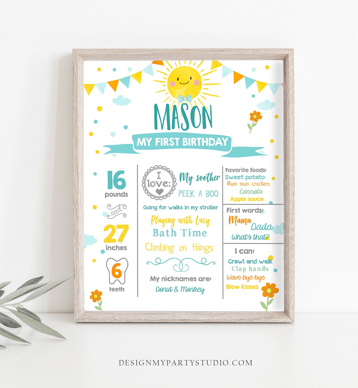 Editable Little Sunshine Birthday Milestones Sign Summer Boy First ...