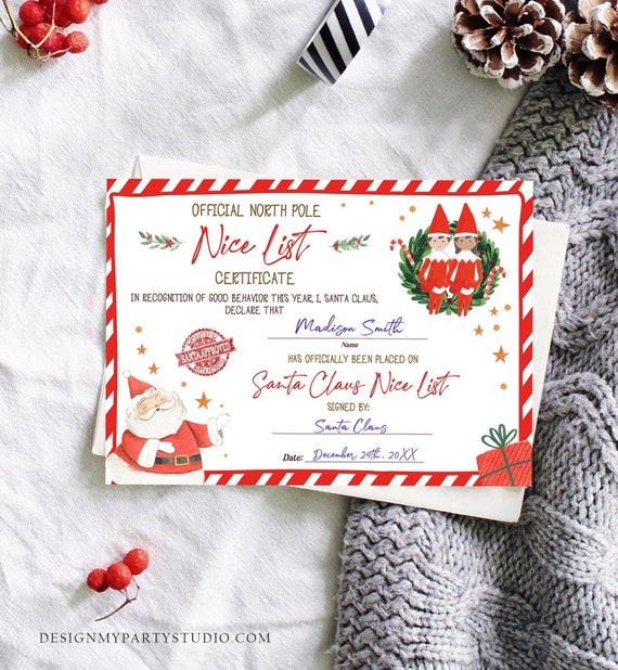 Editable Santa Claus Official Nice List Certificate Letter From Desk ...