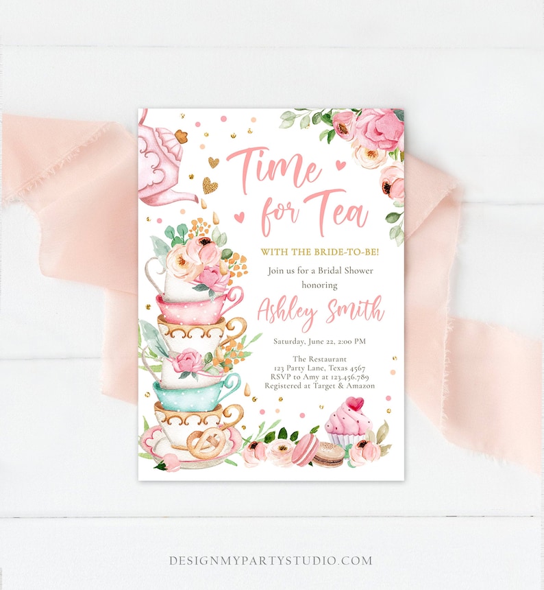 Editable Time for Tea Bridal Shower Invitation Tea Party Wedding Shower ...