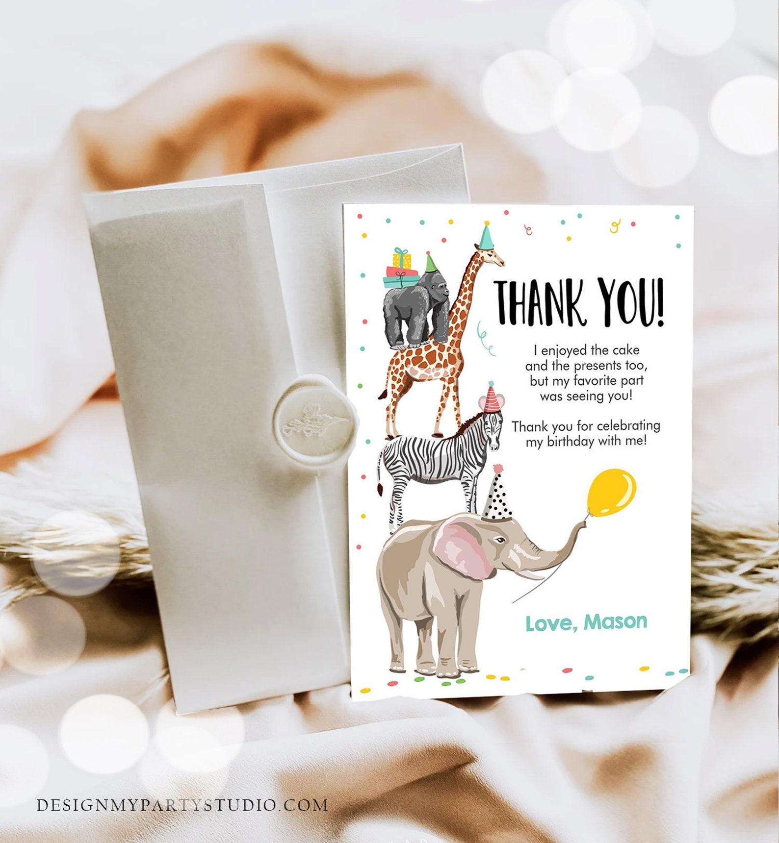 Editable Thank You Card Party Animals Thank You Note Wild | Etsy