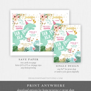 Editable Dinosaur Tea Party Invitation Tea Rex Birthday Par-tea Pink ...
