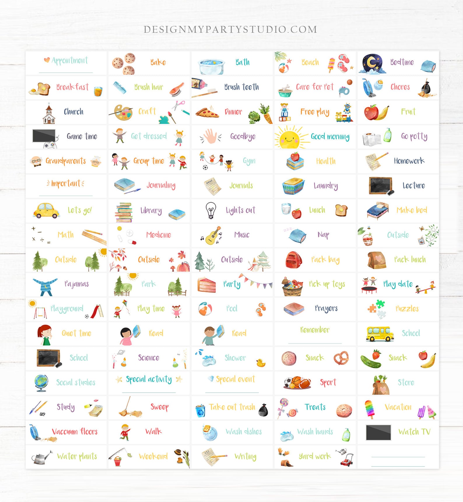 Visual Schedule Kids Daily Routine Chart 85 Cards Chores School ...