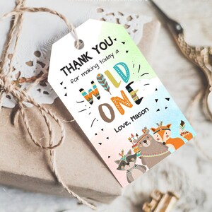 Editable Wild One Favor Tags Tags Tribal Woodland Birthday Thank You ...