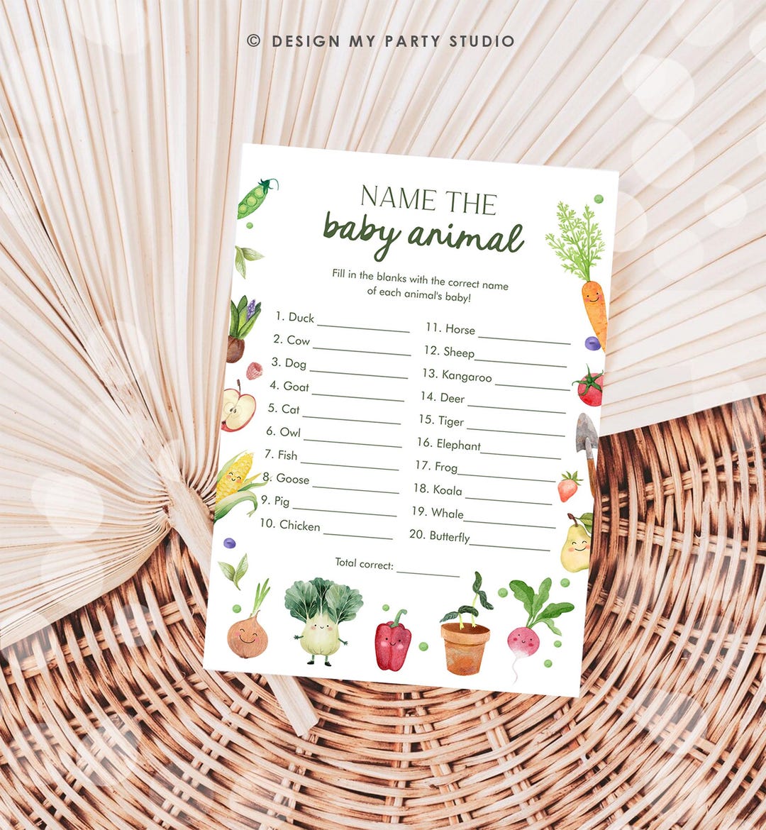 Editable Name the Baby Animal Baby Shower Game Card Little Sprout Baby ...