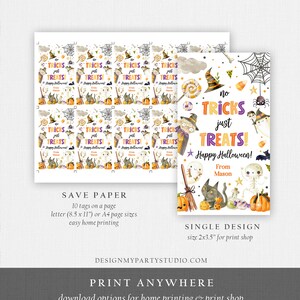 Editable Halloween Gift Tag No Tricks Just Treats Halloween Treat Tag ...