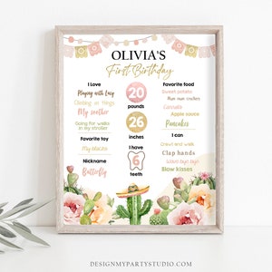 Editable Cactus Fiesta Birthday Milestones Sign First Birthday Poster ...