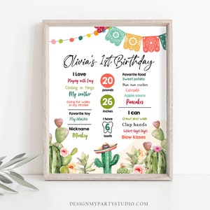 Editable Cactus Fiesta Birthday Milestones Sign First Birthday ...