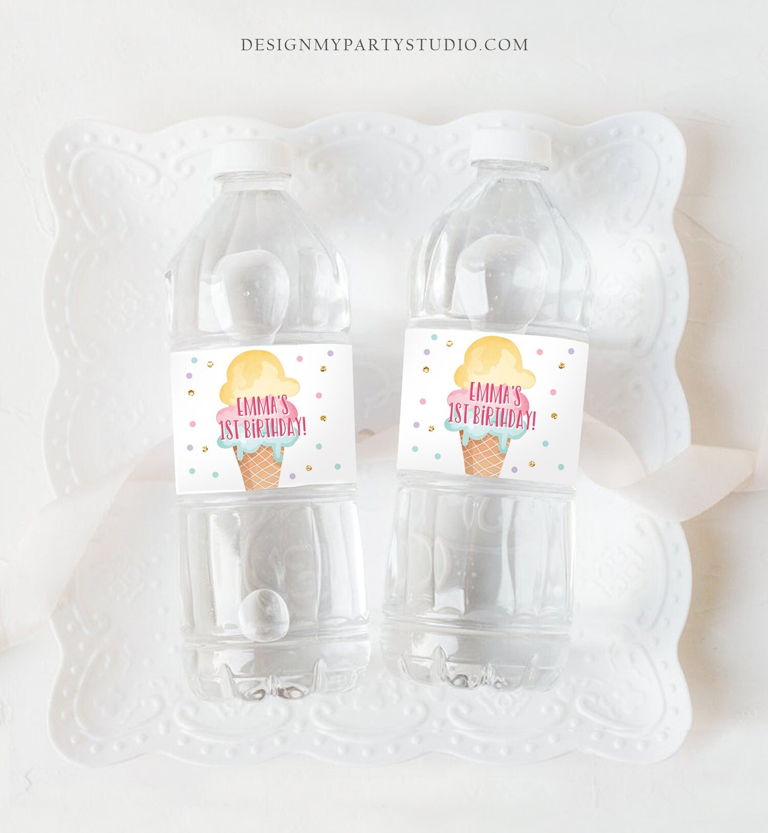 Editable Ice Cream Water Bottle Labels Ice Cream Birthday - Etsy
