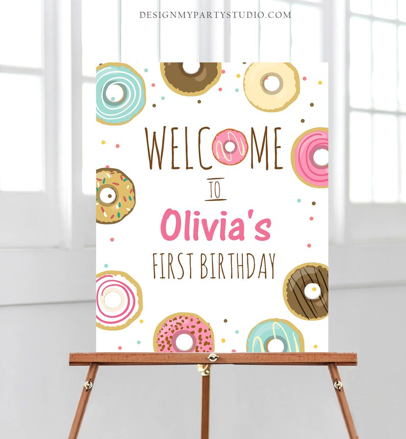 Editable Donut Welcome Sign Donut Birthday Party Pink Girl | Etsy