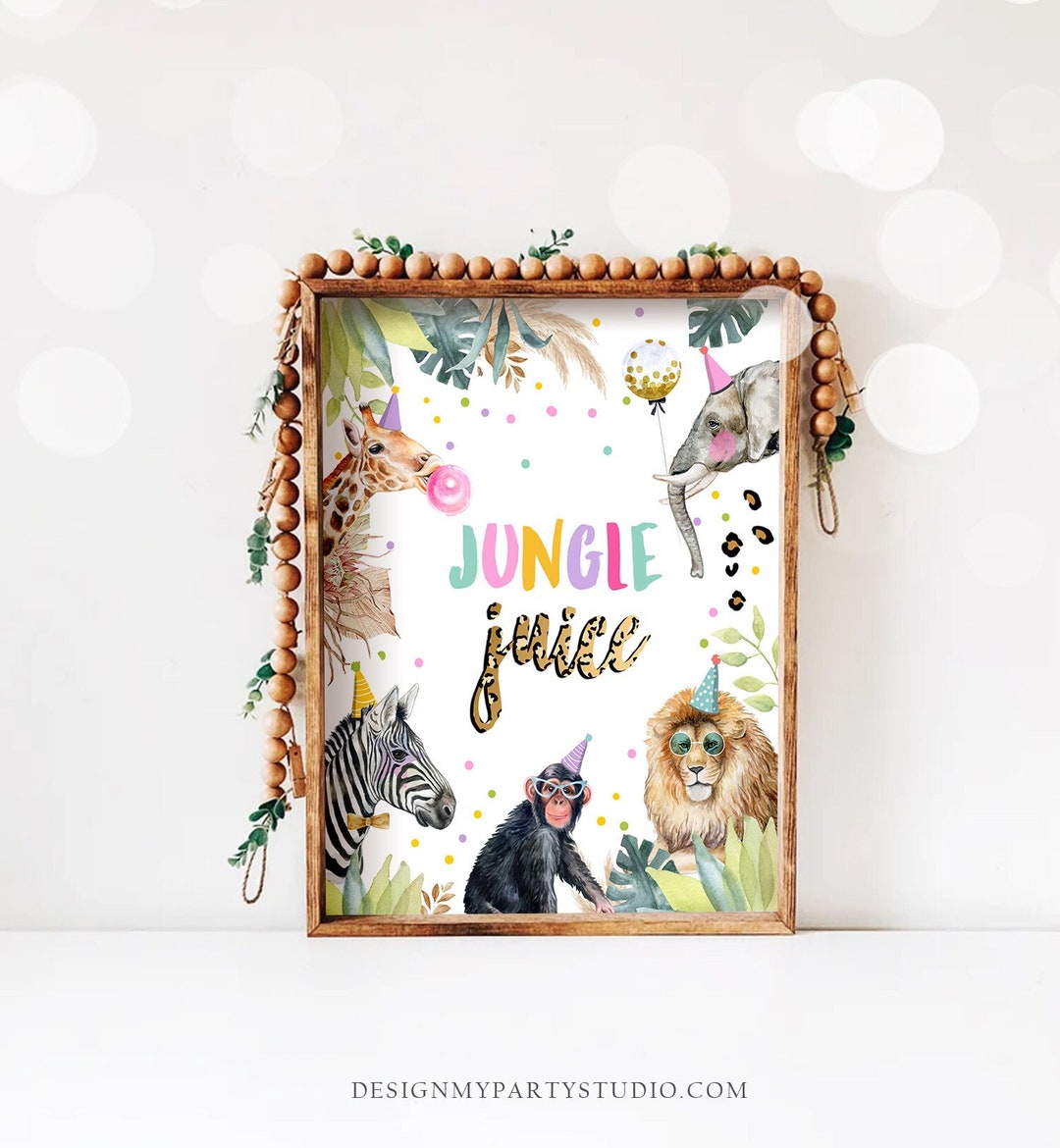Jungle Juice Sign Drinks Table Decor Safari Animals Birthday Juice ...