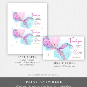 Mermaid Gable Gift Box Label Pink Mermaid Birthday Girl Favor Box Label ...