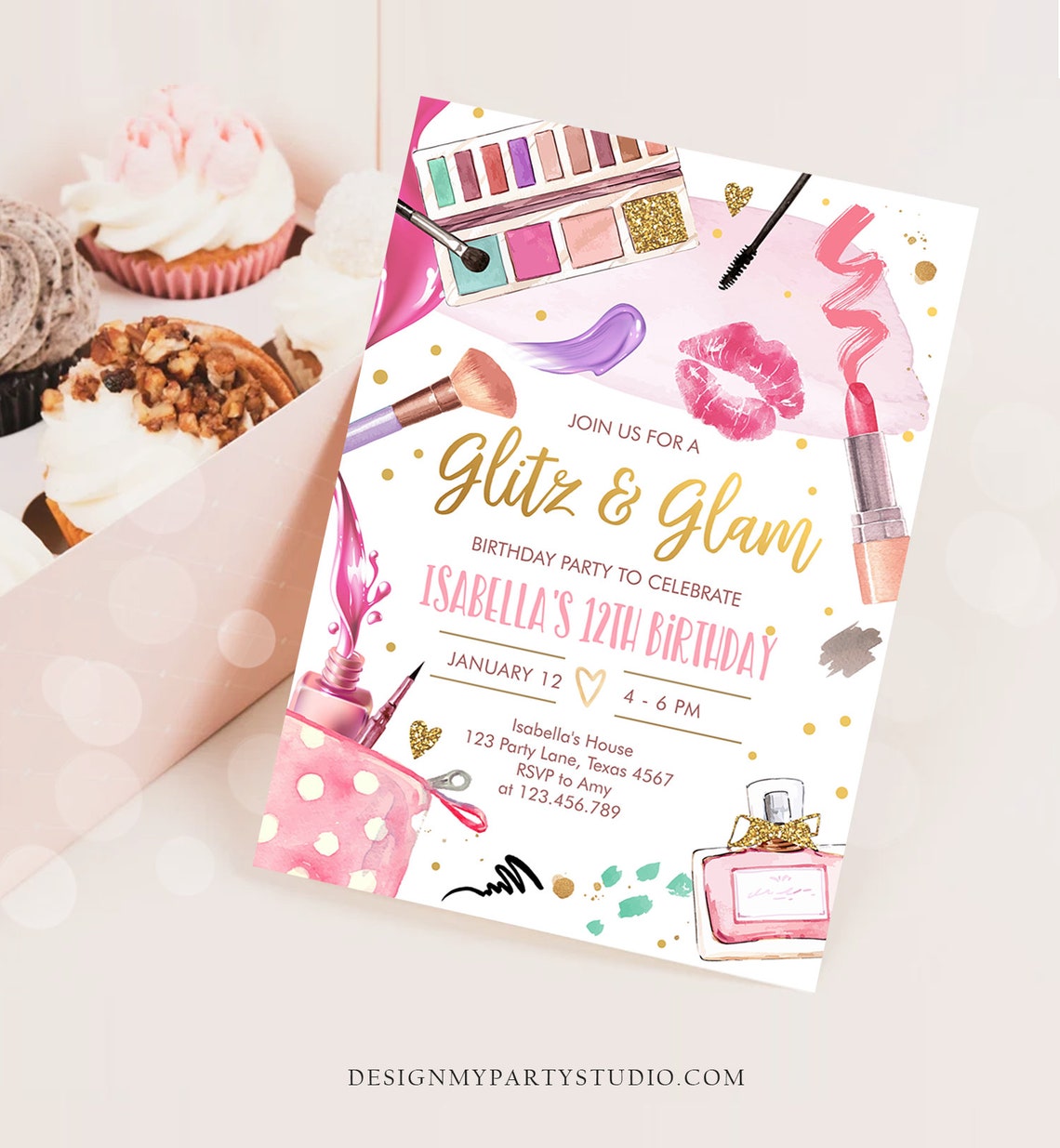 Editable Glitz and Glam Birthday Party Invitation Spa Party | Etsy