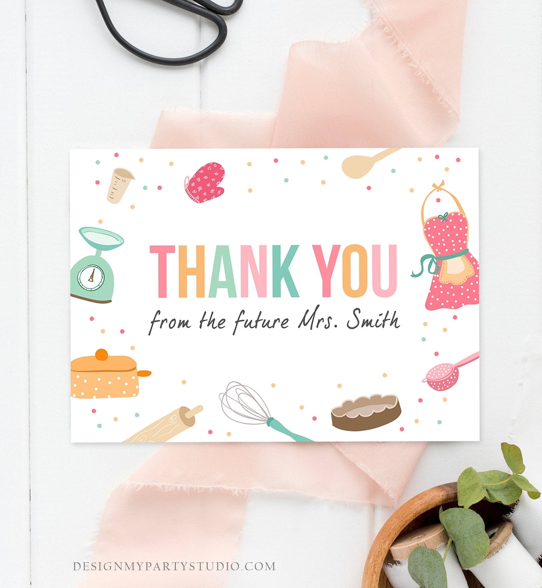 Editable Thank You Card Kitchen Bridal Shower Cooking Birthday Baking ...
