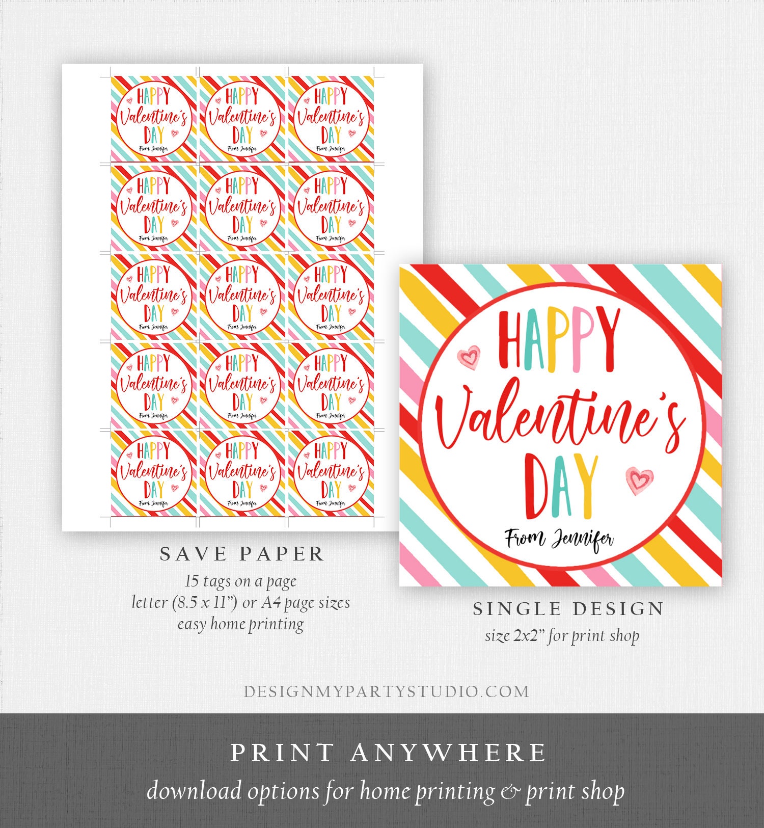 Editable Valentine's Day Cookie Tags Happy Valentine's - Etsy