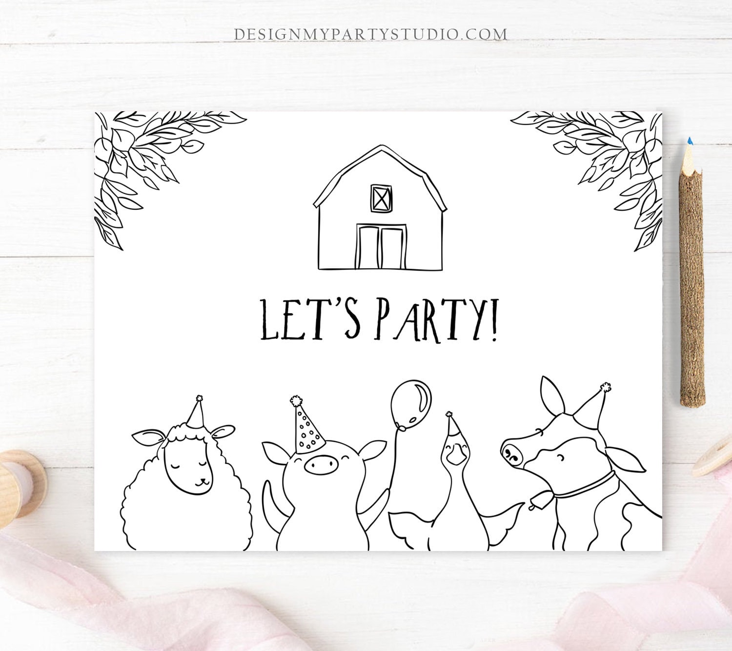 Coloring Page Farm Animals Birthday Party Activity Game Farm | Etsy
