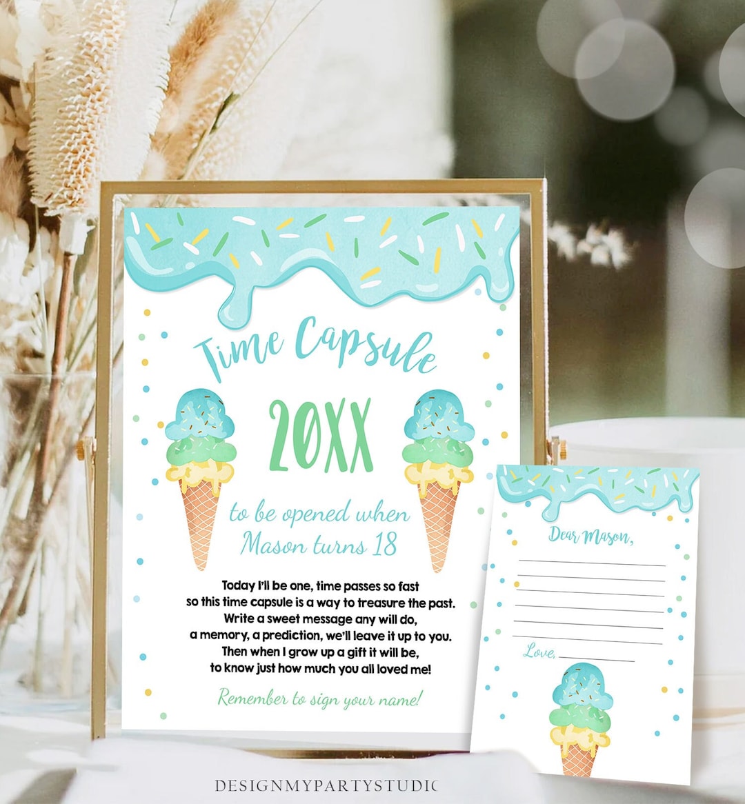Editable Ice Cream Time Capsule First Birthday Party Ice Cream Birthday ...