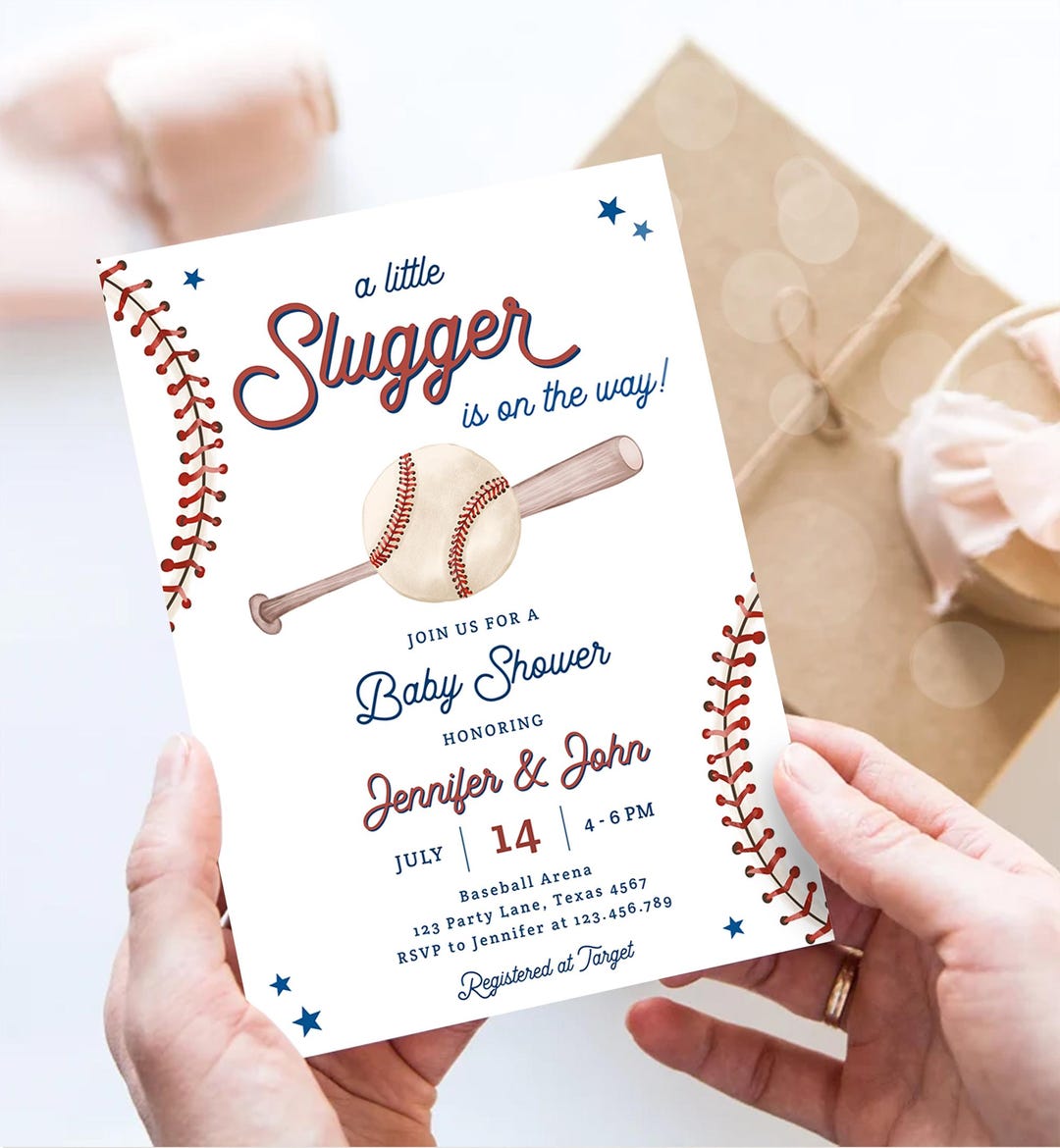 Editable A Little Slugger on the Way Baseball Baby Shower Invitation ...