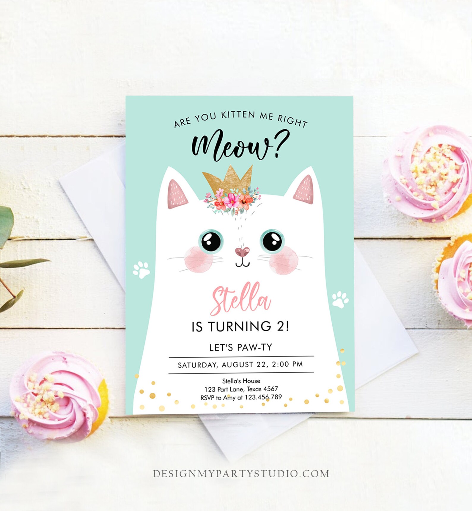 Editable Kitten Birthday Invitation Kitty Cat Birthday Party - Etsy
