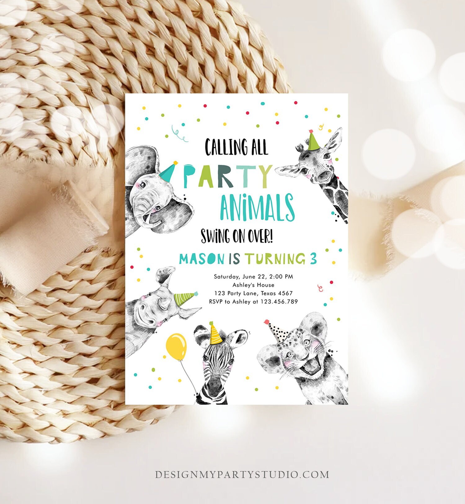 Editable Party Animals Birthday Invitation Calling All Animals Zoo ...