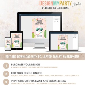 Editable Whole Llama Fun Birthday Invitation Llama Fiesta Cactus ...