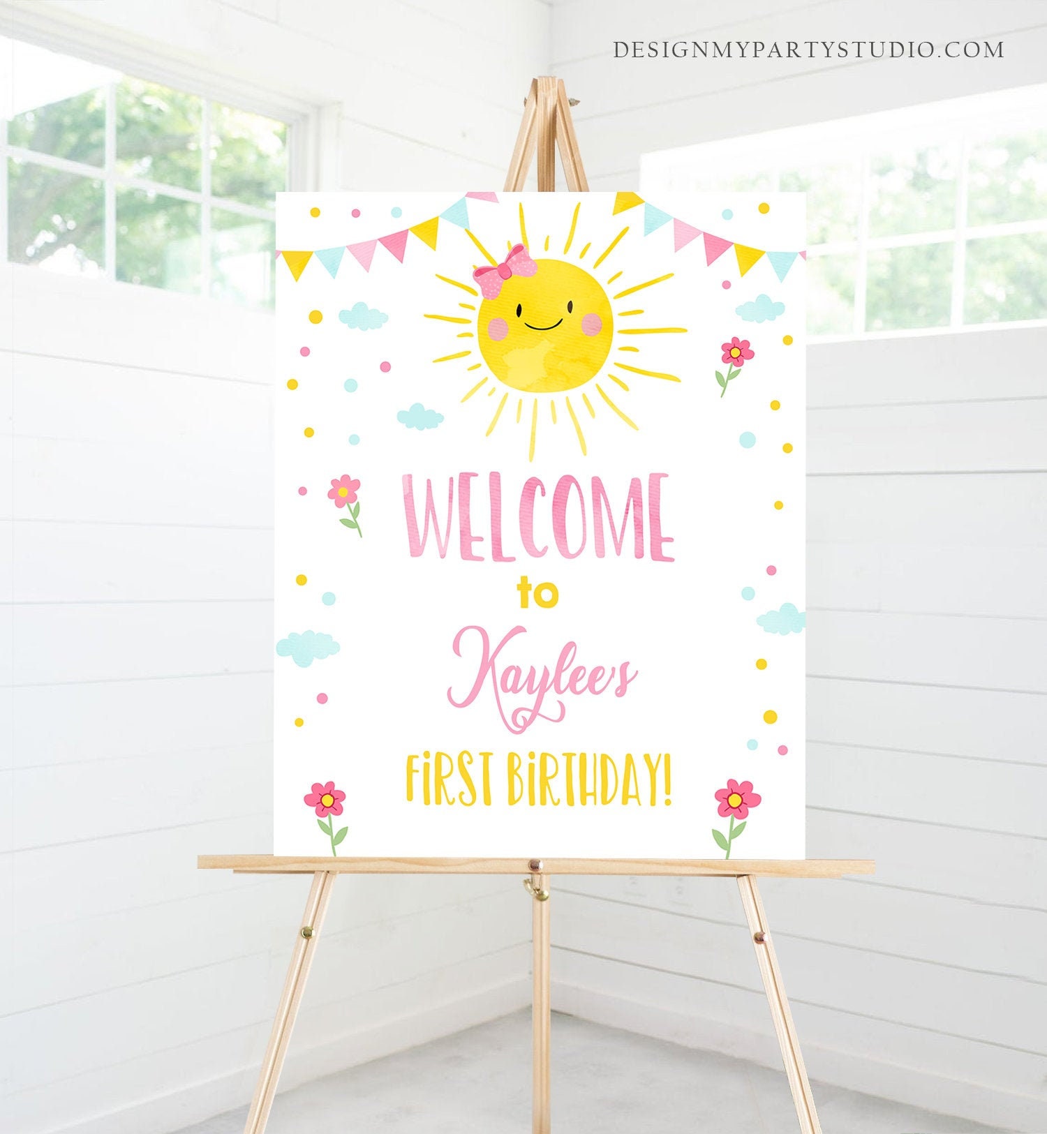 Editable Sunshine Welcome Sign Little Sunshine Birthday Party Pink Girl ...