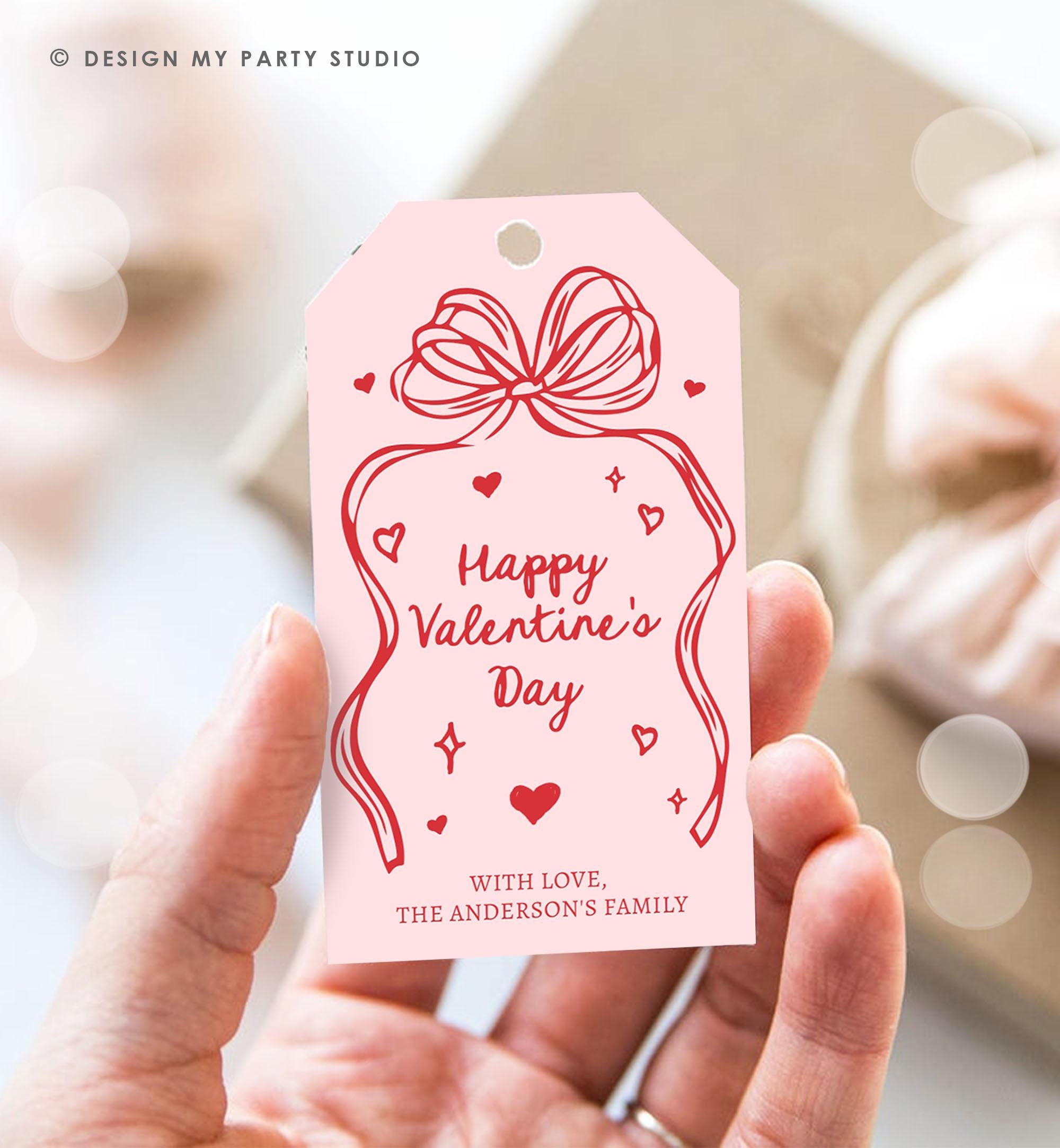 Editable Valentine's Day Tag Pink Red Bow Valentine Gift Tag Doodle ...