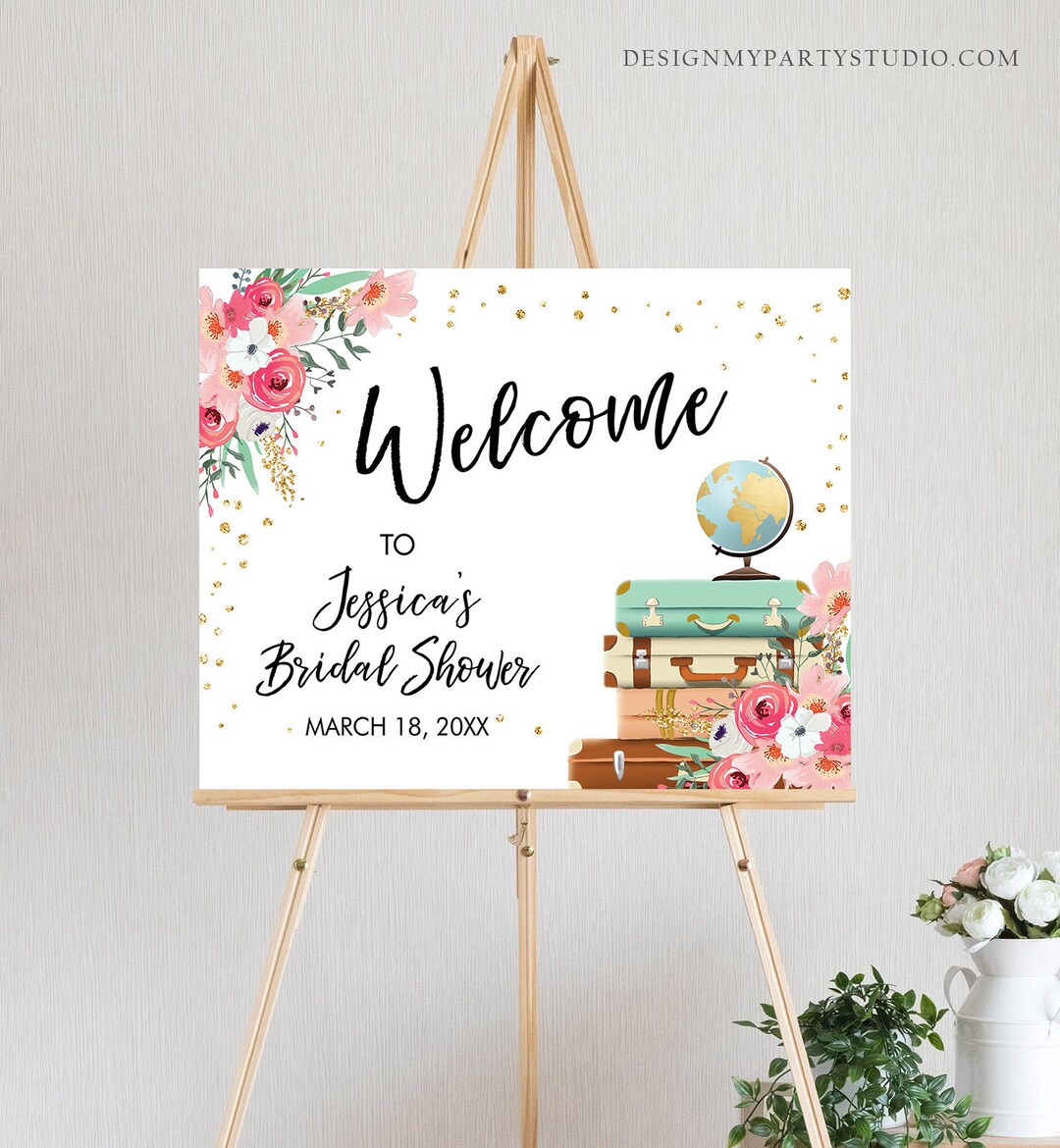 Editable Travel Adventure Welcome Sign Bridal Shower Love is a Journey ...