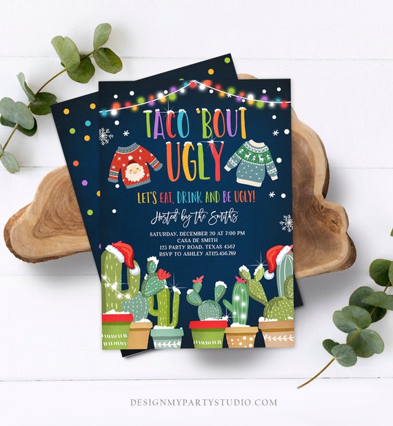 Editable Taco Bout Ugly Sweater Christmas Invitation Fiesta | Etsy