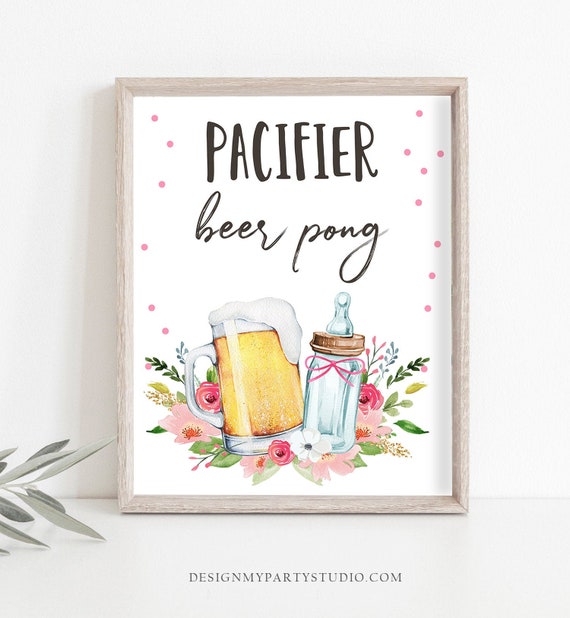 Pacifier Beer Pong Table Sign Decor Baby is Brewing Sign Bottles and ...