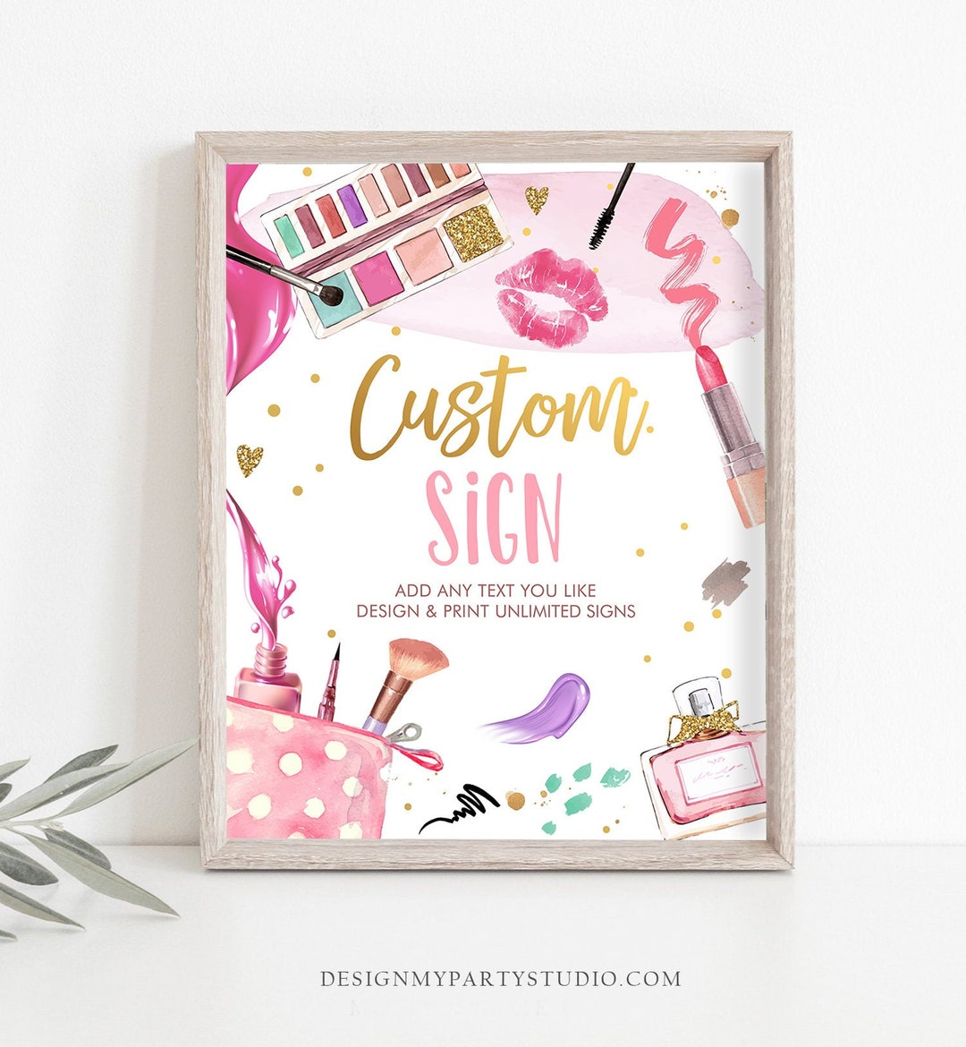 Editable Custom Sign Spa Party Sign Makeup Party Pink Gold Girl Teen ...