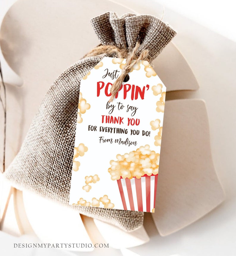 Editable Popcorn Appreciation Tag Thank You Tag Teacher Tag - Etsy