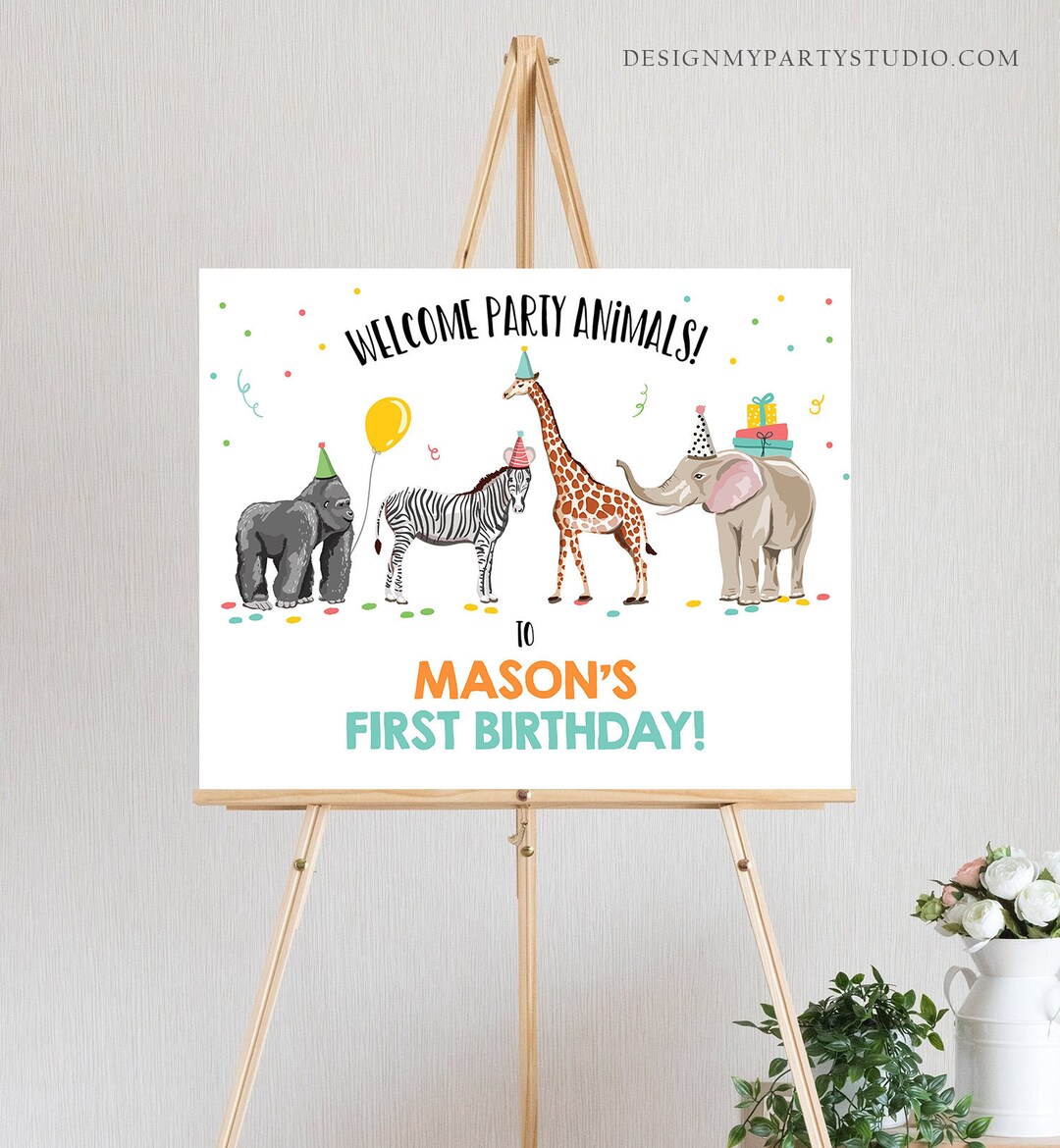 Editable Party Animals Welcome Sign Party Animal Sign Zoo Safari ...