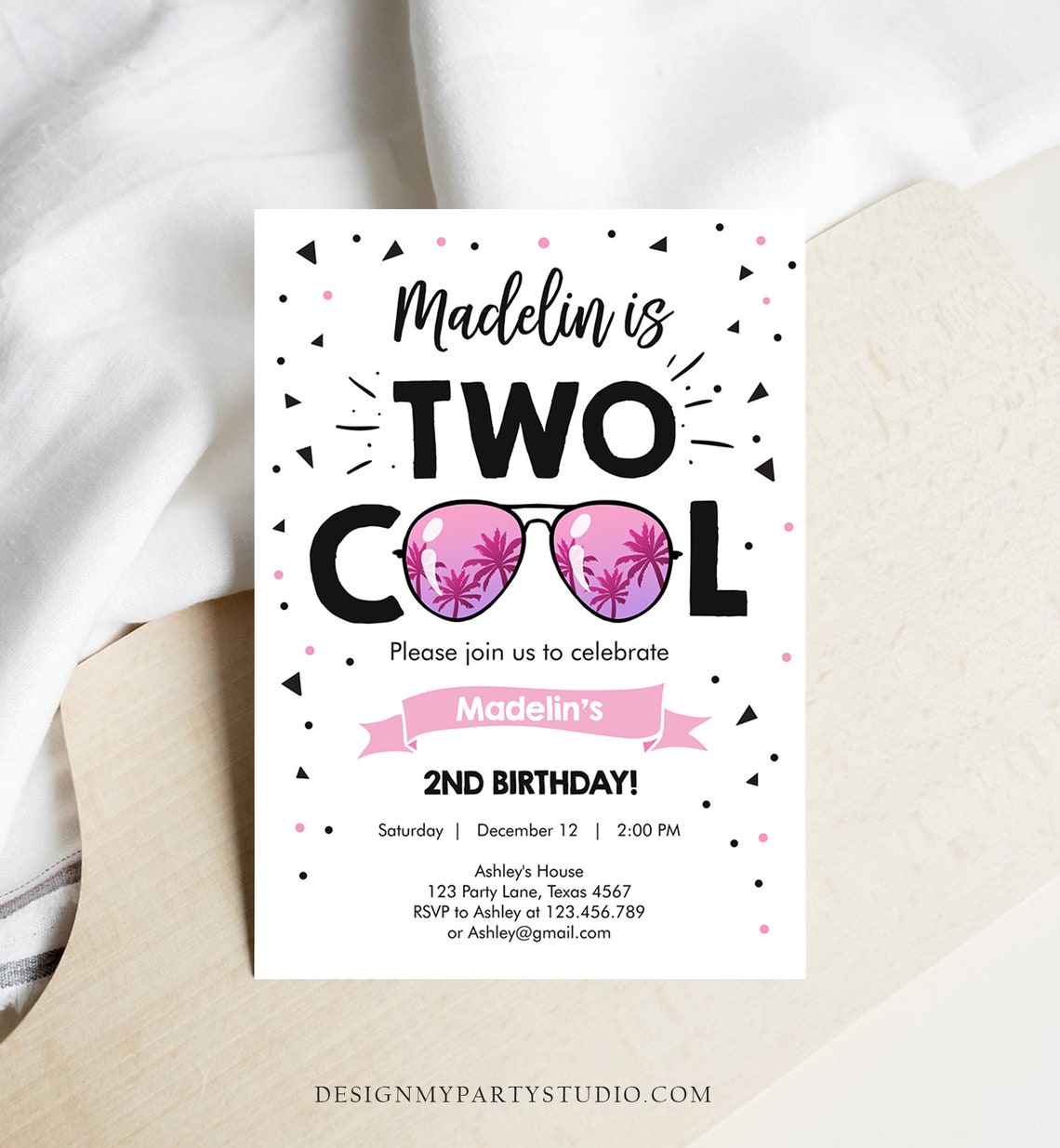 Editable Two Cool Birthday Invitation Girl Second Birthday | Etsy