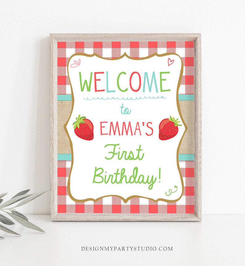 Editable Strawberry Welcome Sign Strawberry Birthday Party - Etsy