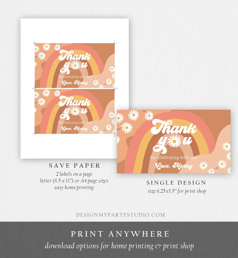 Editable Groovy Birthday Party Gable Box Favor Label Hippie 70's Gift ...