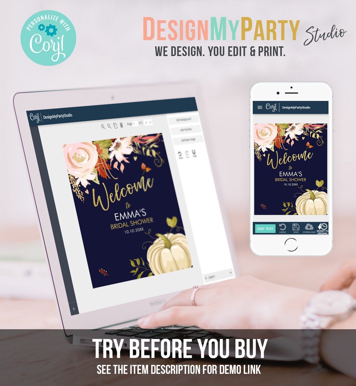 Editable Pumpkin Welcome Sign Fall in Love Autumn Bridal | Etsy