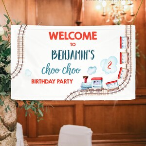 Editable Train Birthday Backdrop Banner Train Party Railroad Vintage ...