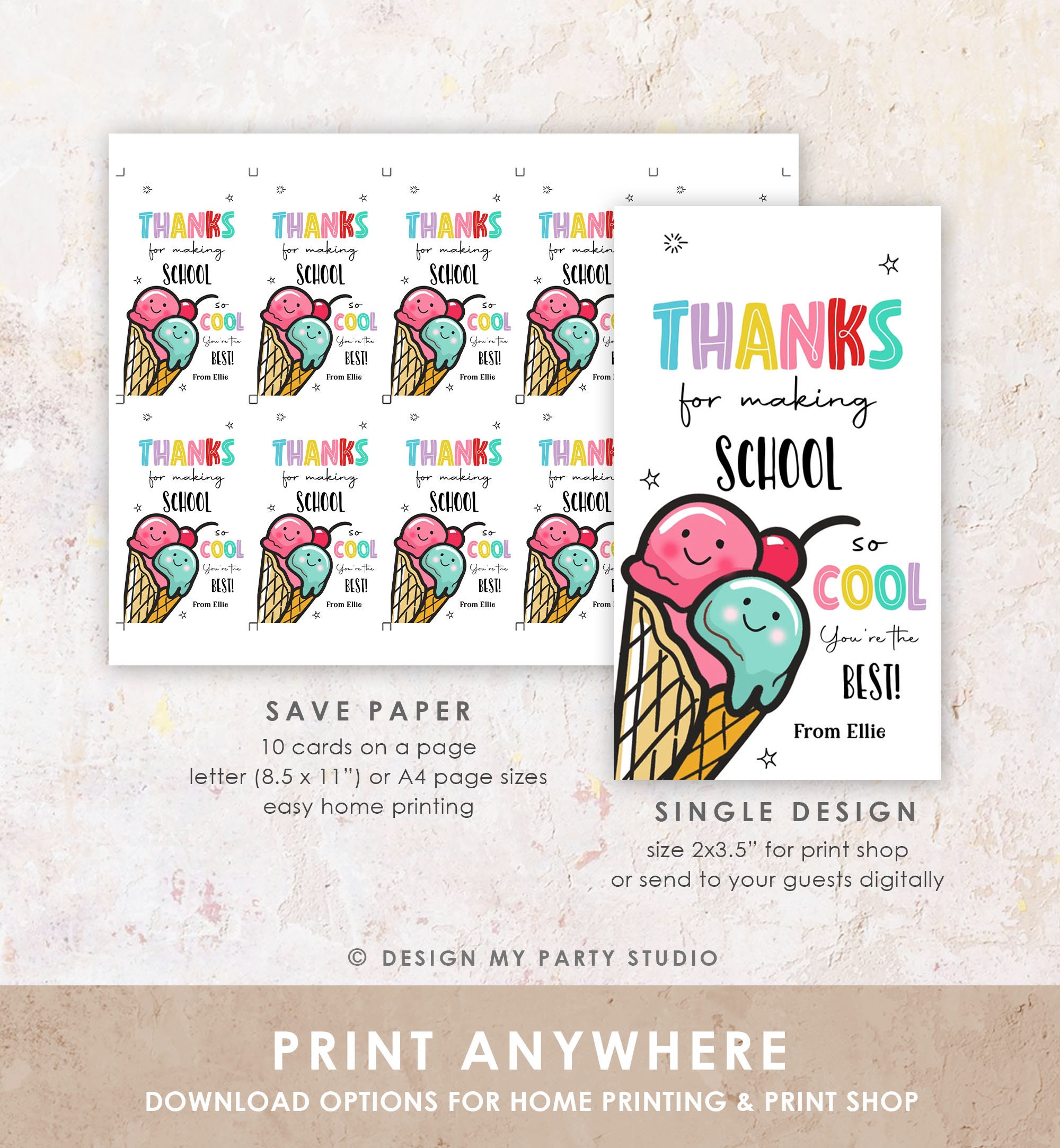 Editable Summer Ice Cream Teacher Appreciation Tag Kids End of School ...