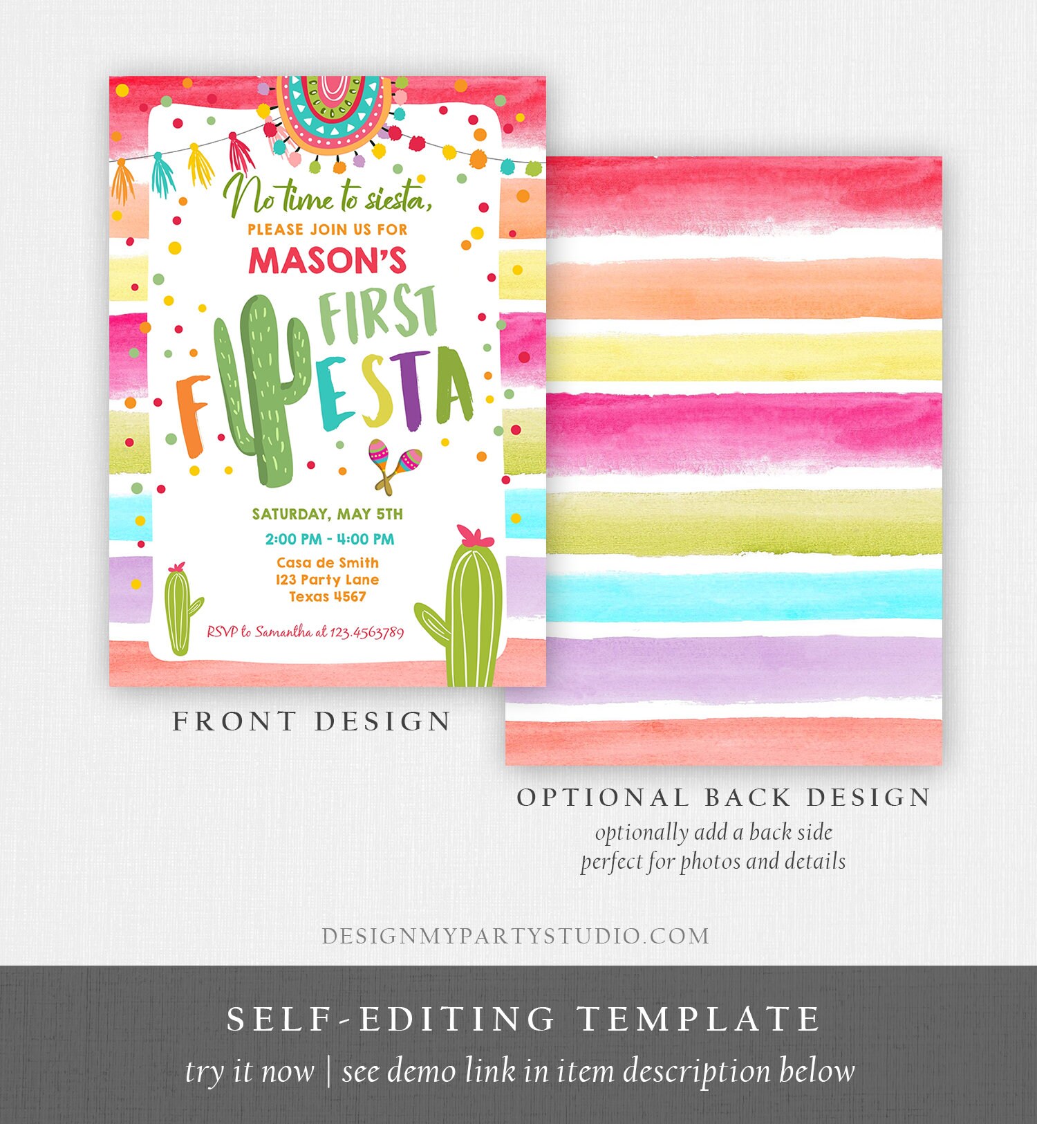 Editable Fiesta Birthday Invitation Cactus Succulent First - Etsy