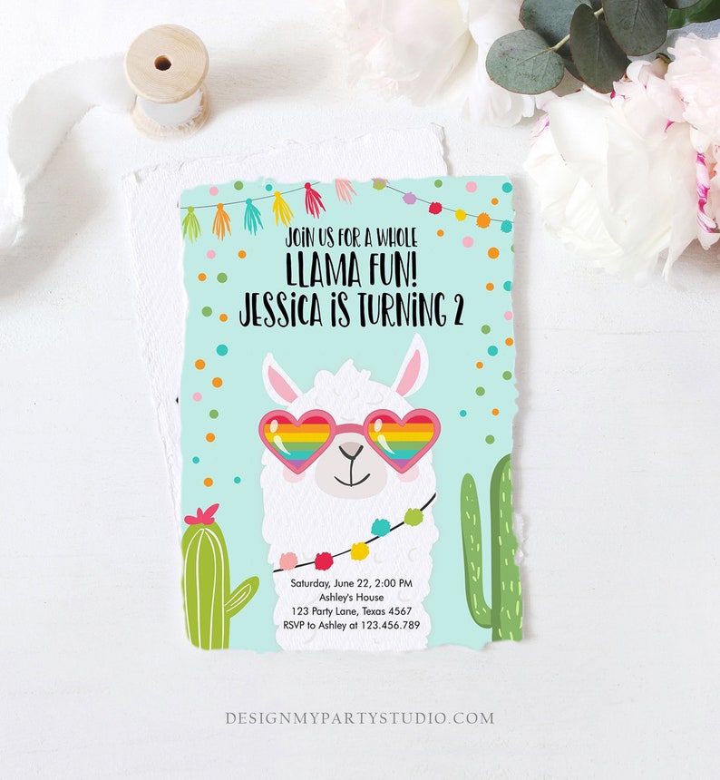 Editable Whole Llama Fun Birthday Invitation Llama Fiesta - Etsy