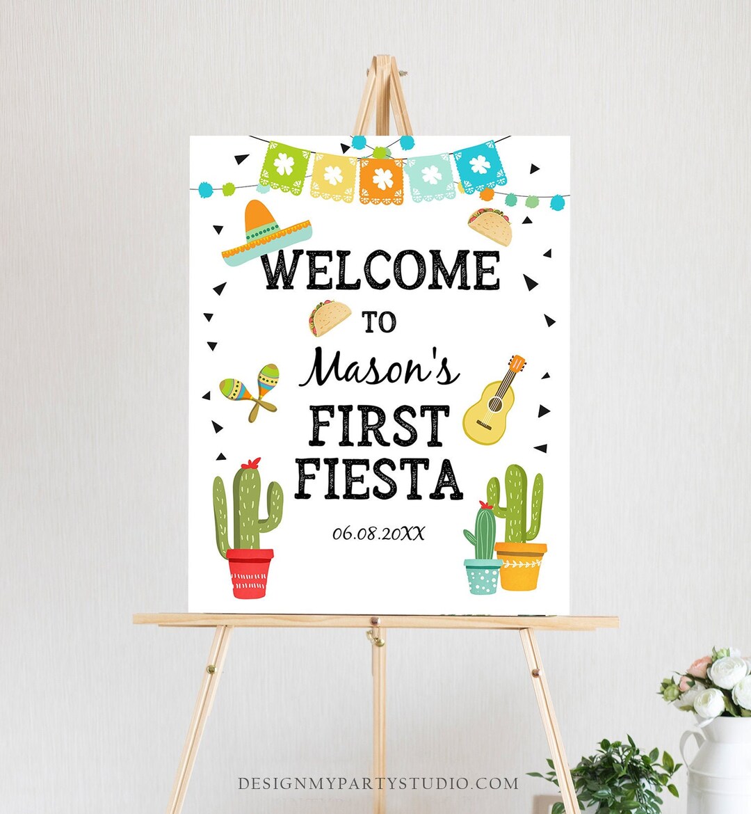 Editable Fiesta Welcome Sign First Birthday Fiesta Cactus Mexican Taco ...